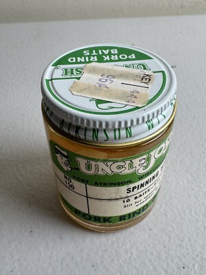 VTG UNCLE JOSH #150 PORK RIND BAITS SPINNING STRIPS 10 LURES GLASS JAR ...