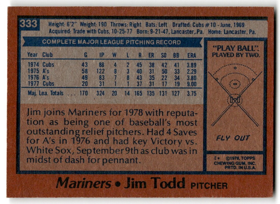 1978 Topps #333 Jim Todd | eBay