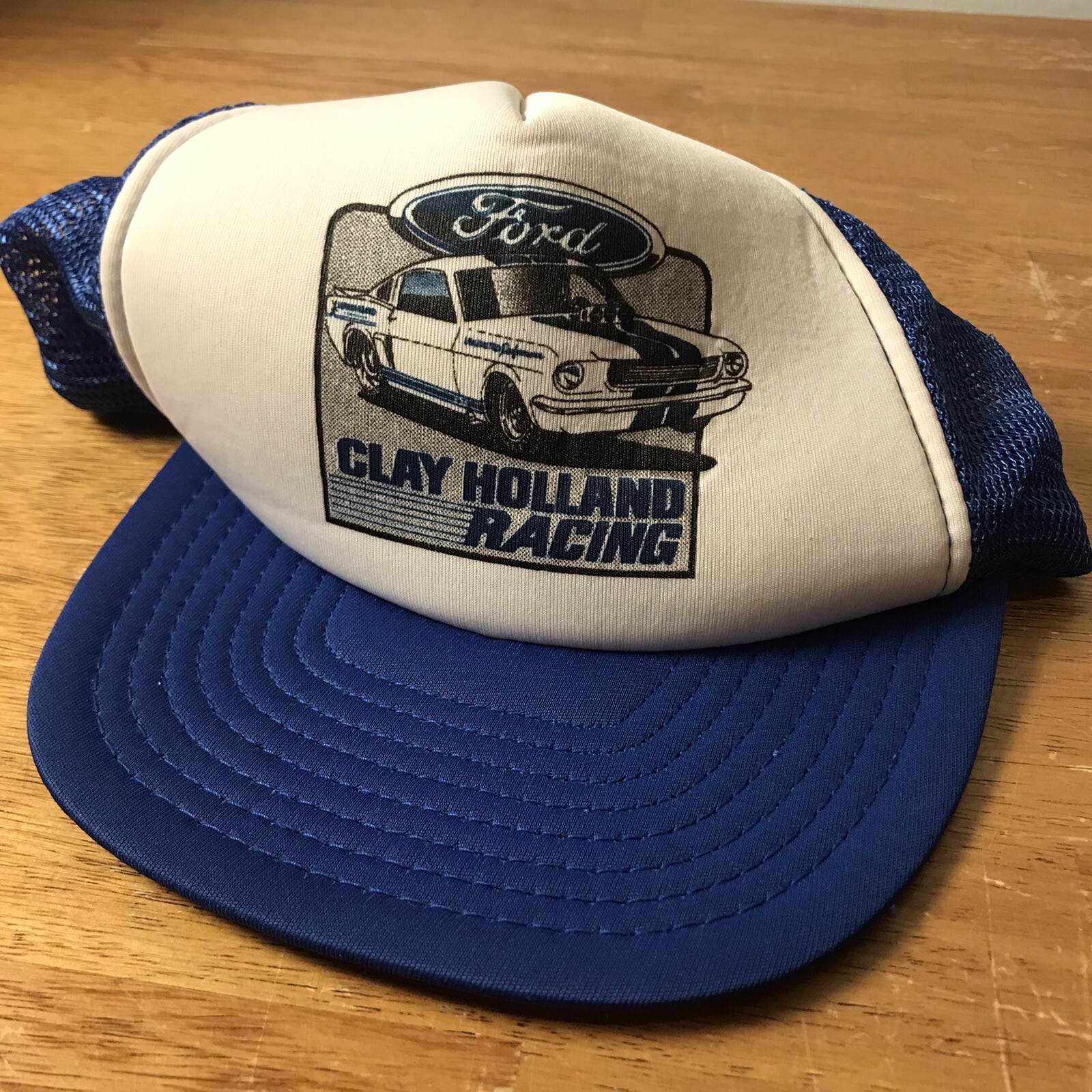 ford clay holland racing white and blue hat Vintage S… - Gem