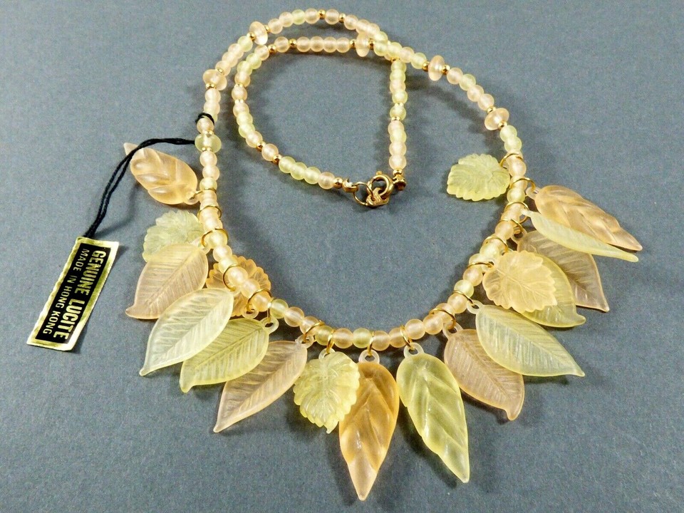 VTG Hong Kong Genuine Lucite Orange Cream Leaf Charm Cluster Necklace ...