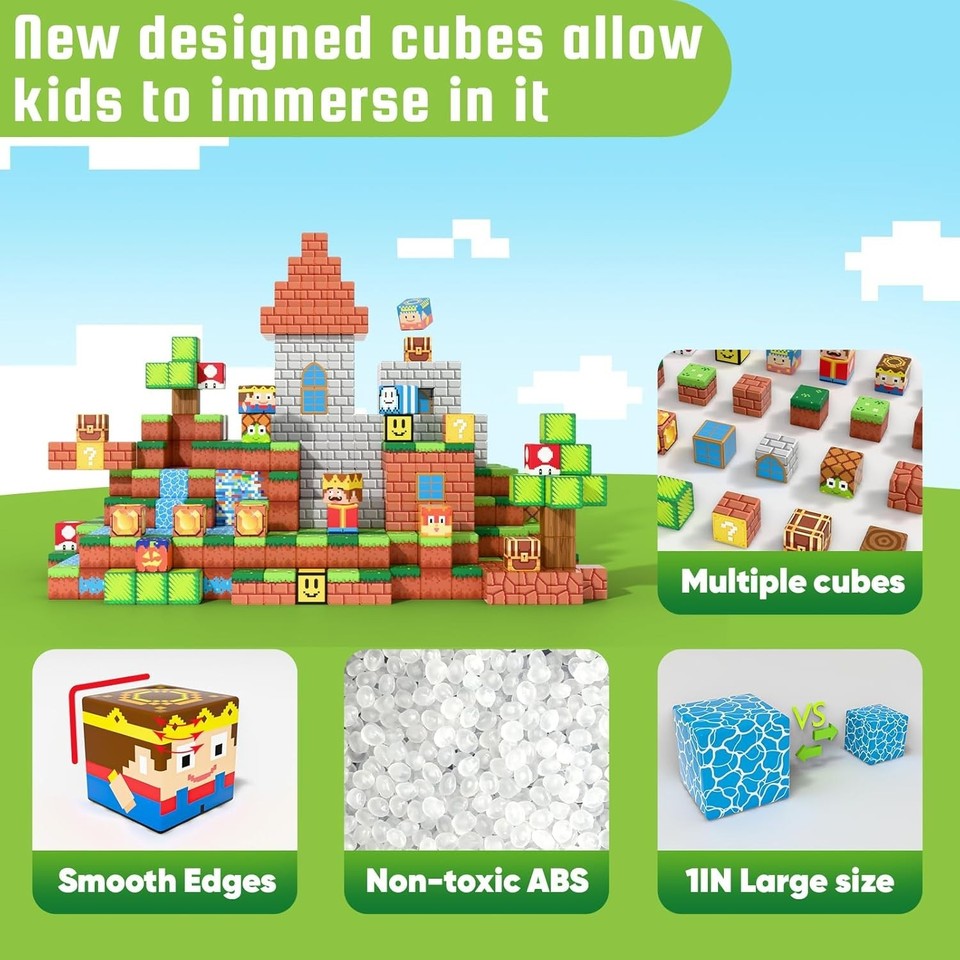 200PCS Minecraft Magnetic Blocks STEM Kids Building Toys w/ Magnetic ...