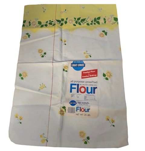 1970s Yellow Floral Print Vintage Flour Sack w/Orginal Sticker Burrus ...