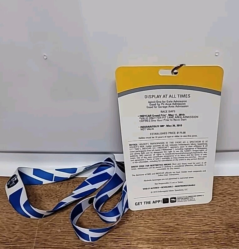 2019 Indy500 IndyCar GP Pit & Garage Credential Lanyard | eBay