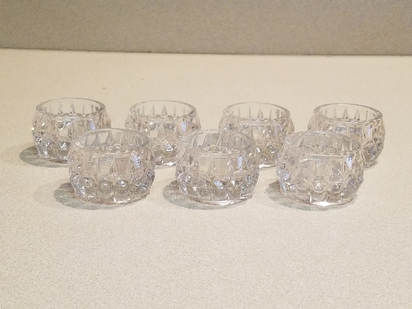 Vintage Set of Seven (7) Diamond Cut Glass Oval Faceted Salt Cellers ...