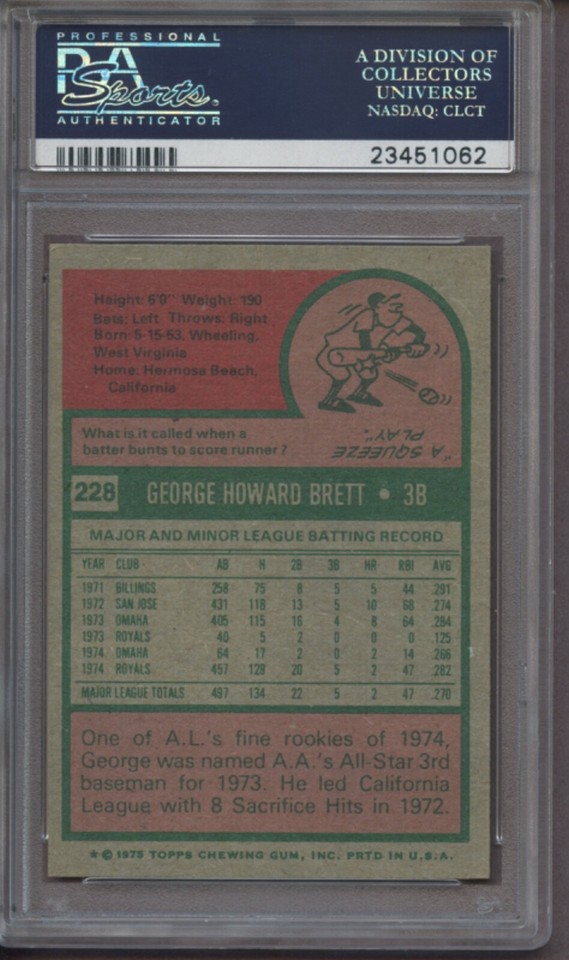 1975 Topps #228 George Brett Rookie Card RC PSA 8 NM-MT DNA Auto 10 | eBay