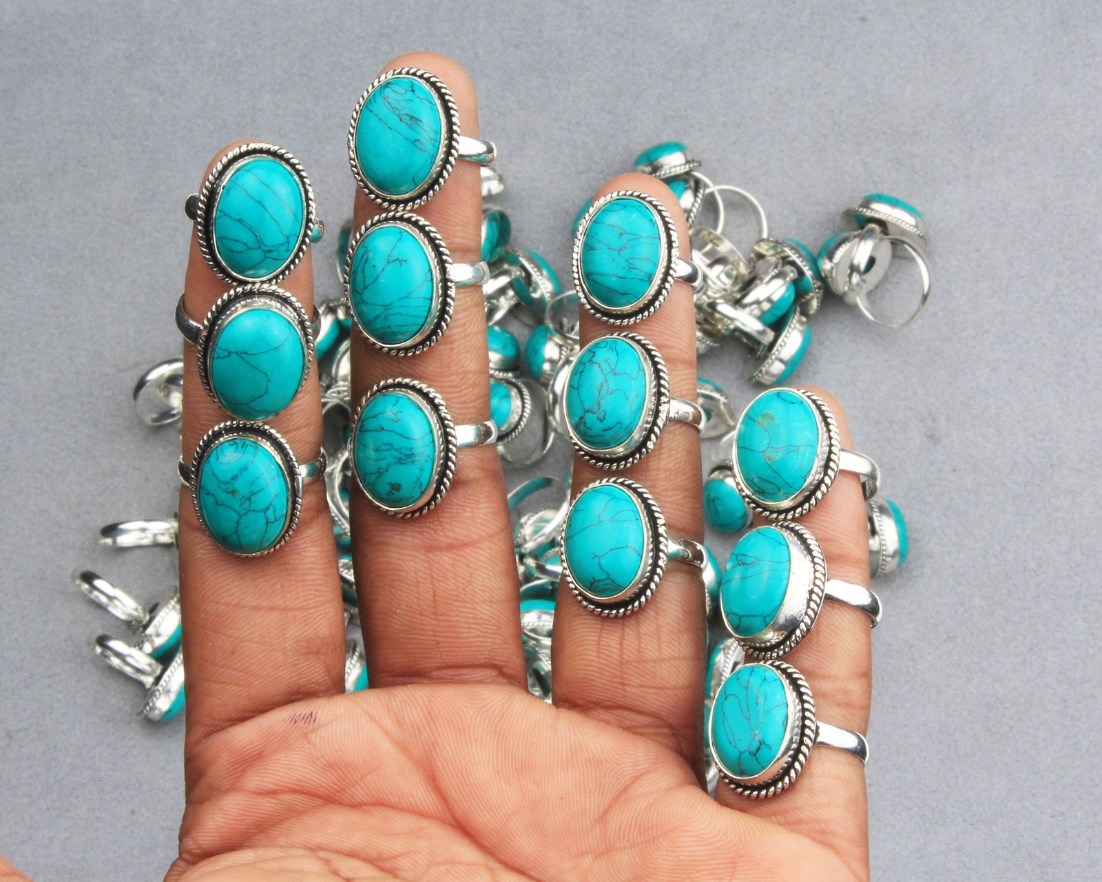 Ring 50 Pcs Blue Howlite Crystals Silver Overlay Handmade Jewelry R-015 ...