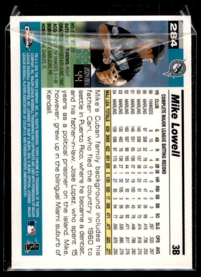 2005 TOPPS CHROME MIKE LOWELL FLORIDA MARLINS #284 | eBay