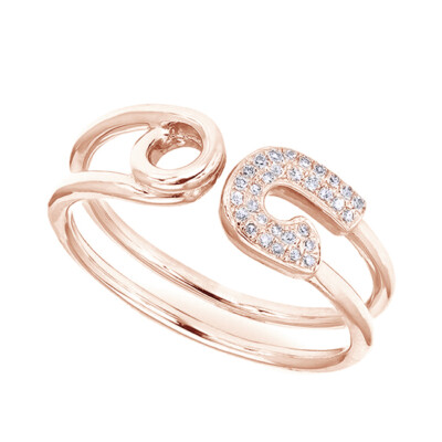 1/10 Ct Round Cut Simulated Diamond Solid 14K Rose Gold Safety Pin Ring ...