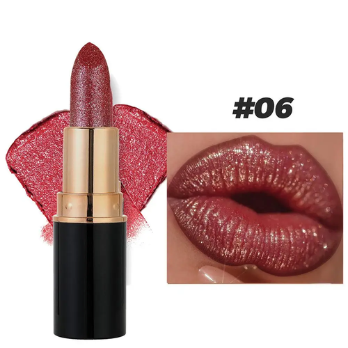 6 Colors Glitter Lipstick Waterproof Lasting Diamond Pearlescent ...