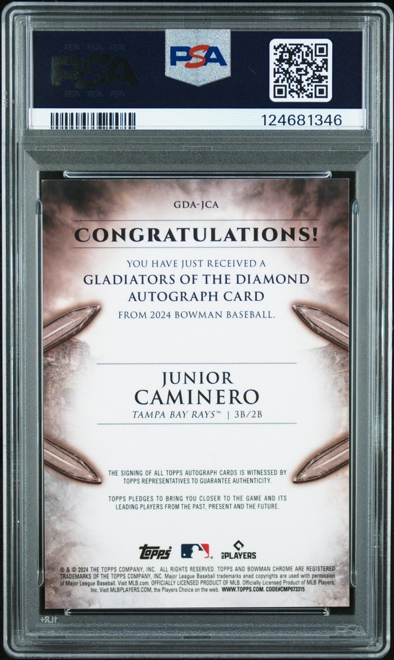 2024 BOWMAN GLADIATORS OF THE DIAMOND AUTO #GDAJCA JUNIOR CAMINERO RC ...
