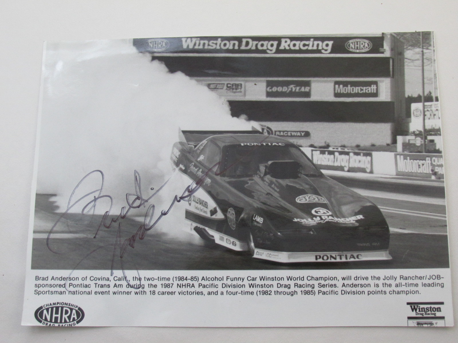Brad Anderson Signed Photo NHRA Winston World Champion Drag Racing ...