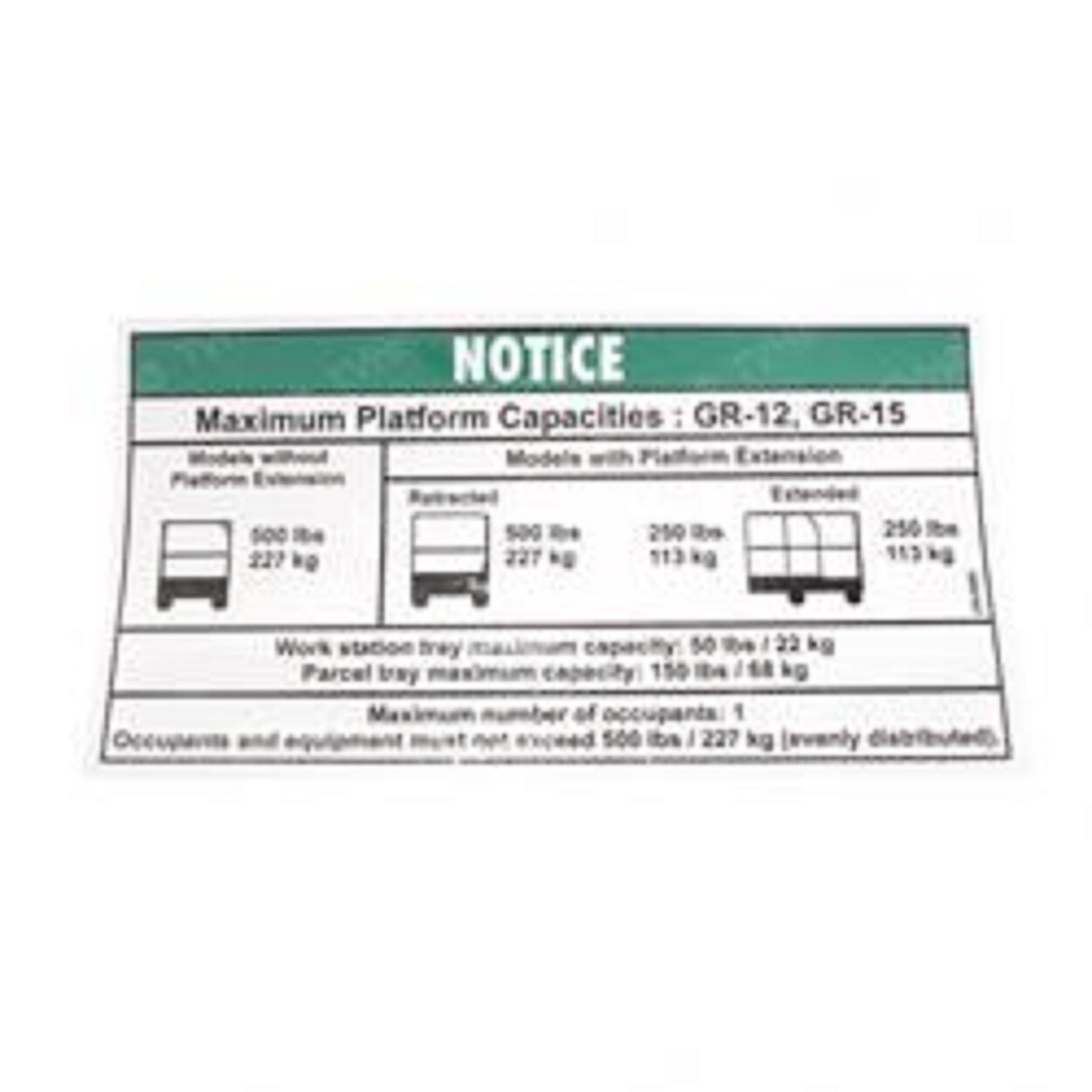 FOR Genie 97827 Decal-Notice Max Cap-500 Std | eBay