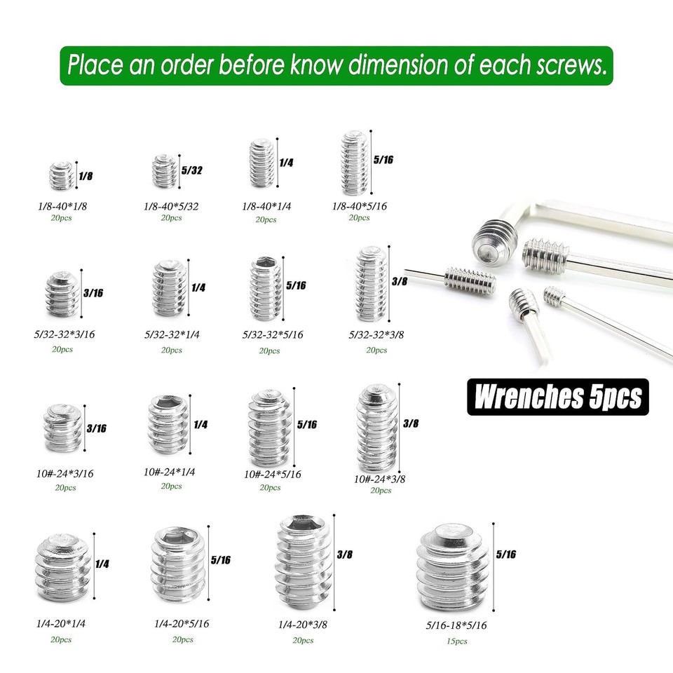 315pcs 16 Sizes1/840 To 5/1618 Standard Sae Allen Head Socket Hex Grub ...