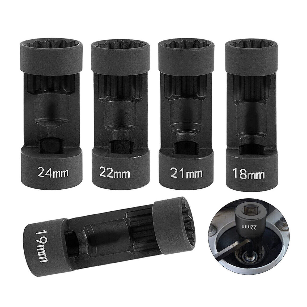 5pc Suspension Strut Nut Socket Set 18mm 19mm 21mm 22mm 24mm 12 Point 1 ...