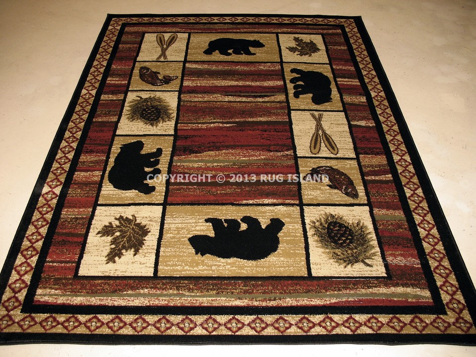 Lodge Cabin Rustic Bear Pine Fish Area Rug **FREE SHIPPING** | eBay