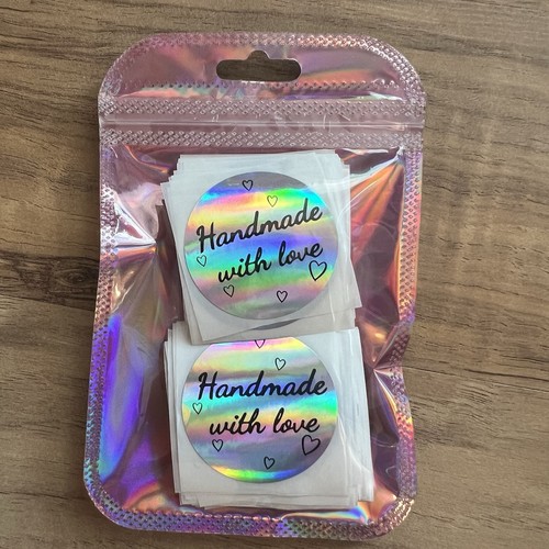 90 Iridescent Stickers "Handmade With Love" circle Stickers 1.5 ...
