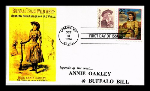 US COVER ANNIE OAKLEY & BUFFALO BILL LEGENDS OF THE WEST FDC COMBO HAND ...