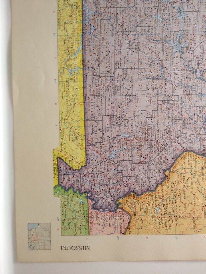 Vintage MISSOURI Atlas Map 1965 MSM Rand McNally Cosmopolitan World ...