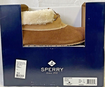 Sperry Emory Bootie Duck Slippers Women's Sz 5 Tan Brown Suede Faux Fur ...