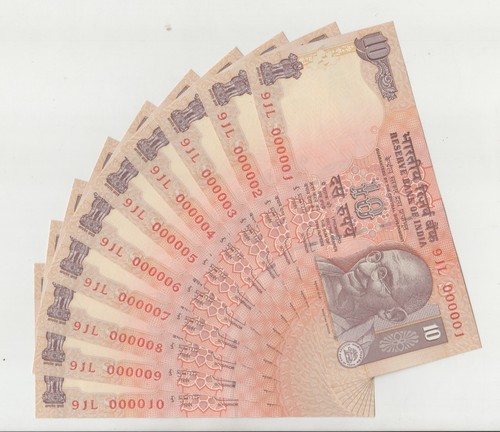 Super Rare 10 Rupees 000001-10 Super Lower Number 10 UNC Notes ~D ...