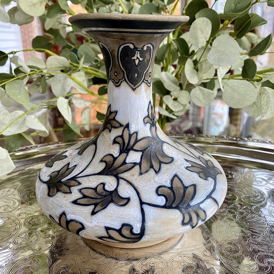 Vintage Chinese Cizhou Kiln Porcelain Vase 6 1/2” Tall Floral Peony ...
