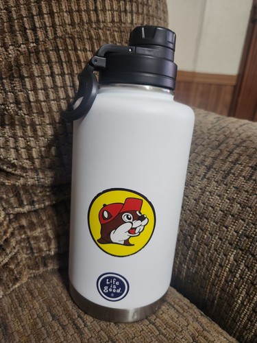 Buc ees Life Is Good Water Bottle 50oz Stainless Steel White Big Very ...