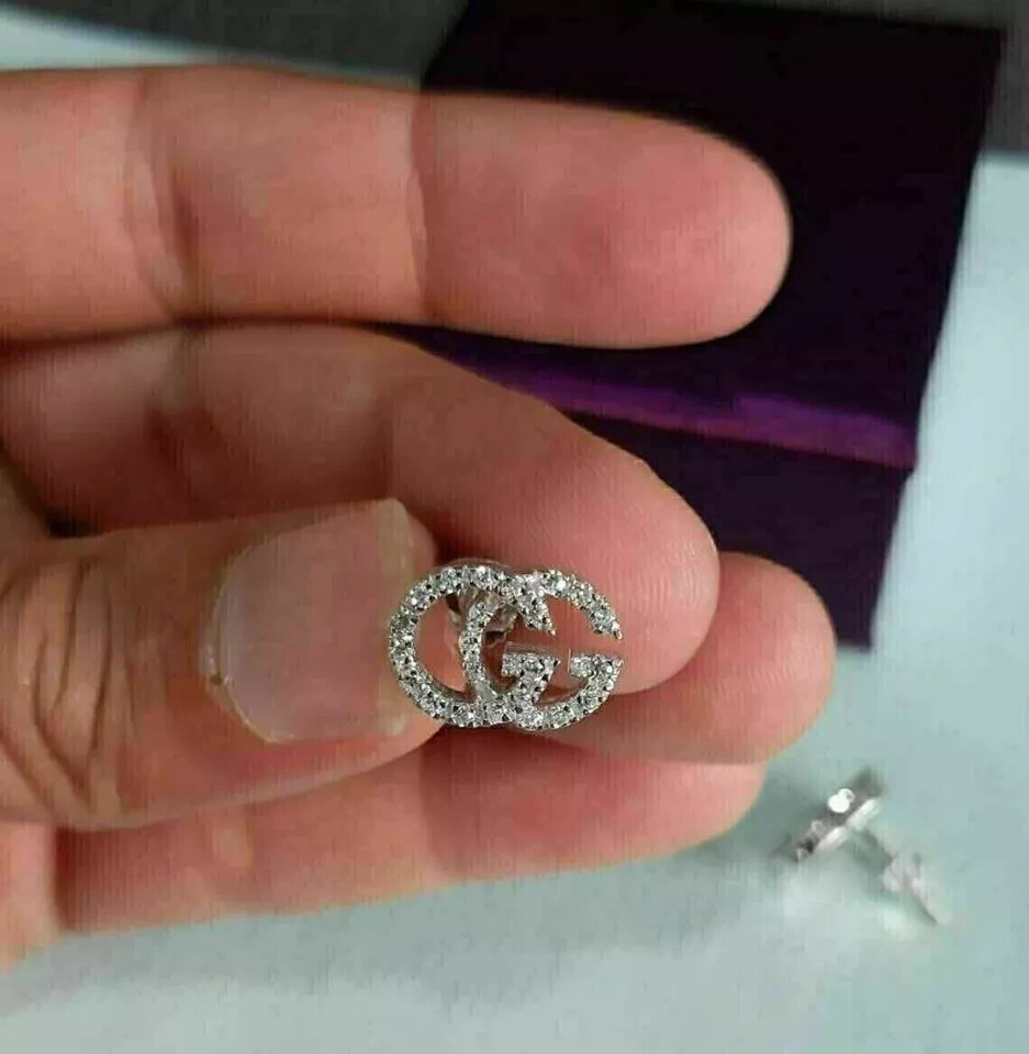 Round Cut Simulated Diamond Stunning Fancy Stud Earring In 14k White ...