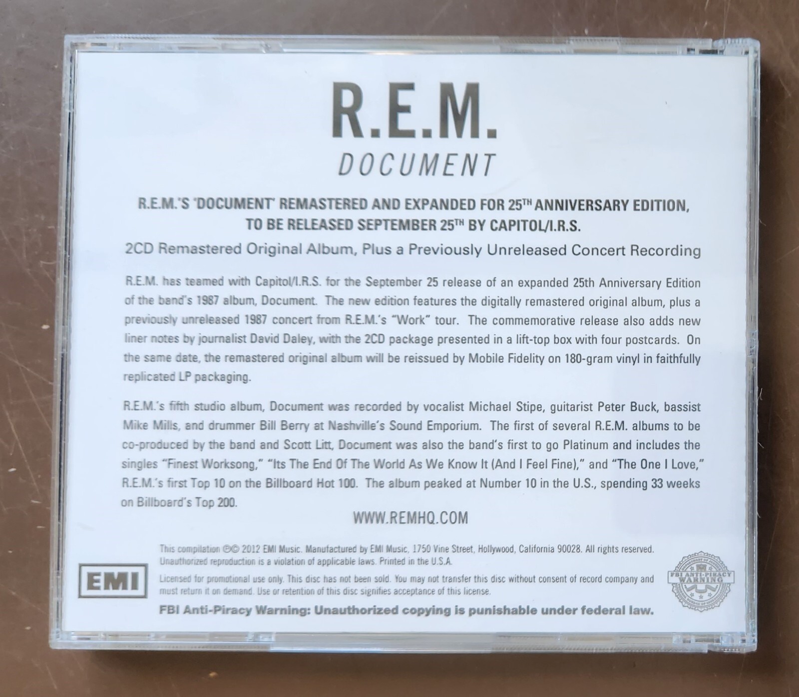 REM Document REMASTERED EXPANDED 25 ANNIVERSARY EDITION ADVANCE PROMO ...