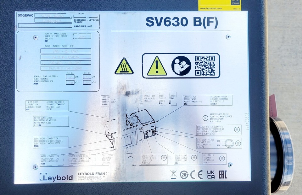 Leybold Sogevac SV630B F Single Stage Rotary Vane Vacuum Pump 25 HP 3PH ...