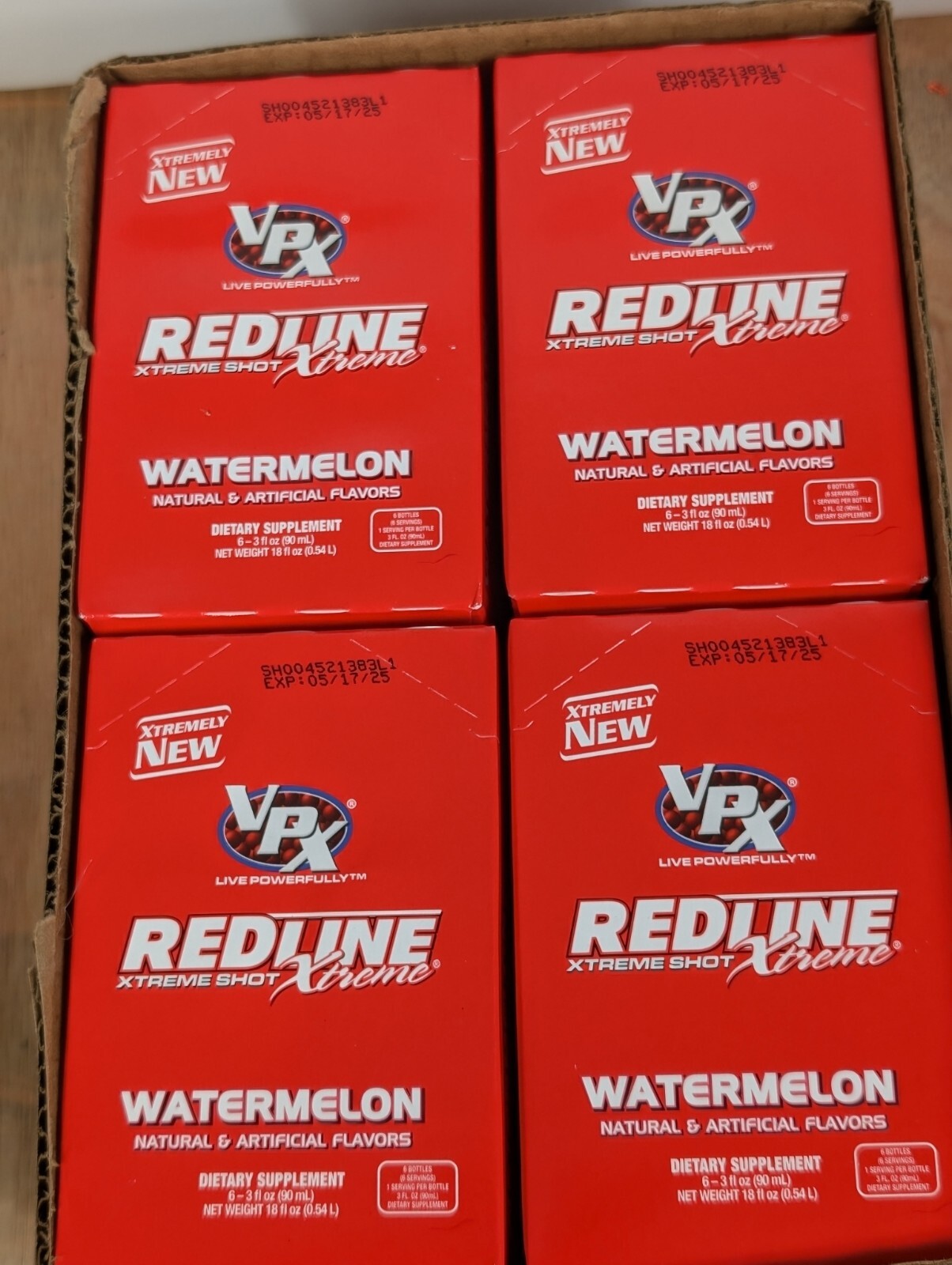 1 CASE - VPX Redline Xtreme Energy Shot WATERMELON 24 Bottles 3 Oz Exp ...