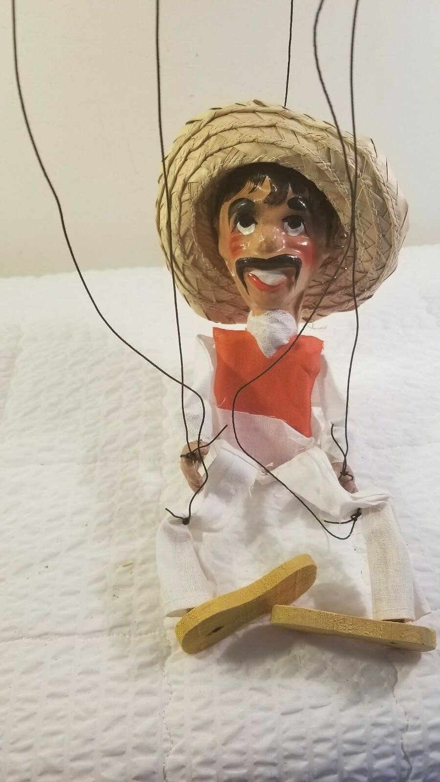 VTG 14" Fabric/ Wood MAN Folk Art Mexican Marionette String Puppet w ...