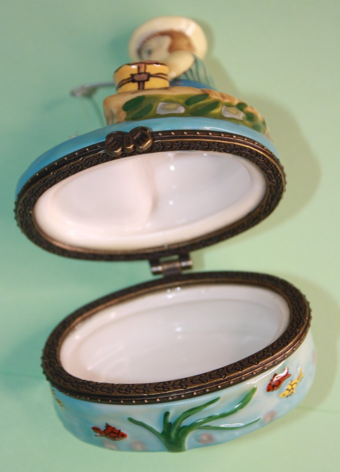 PHB Fisherman & Rowboat Porcelain Hinged Trinket Box with FishTrinket ...