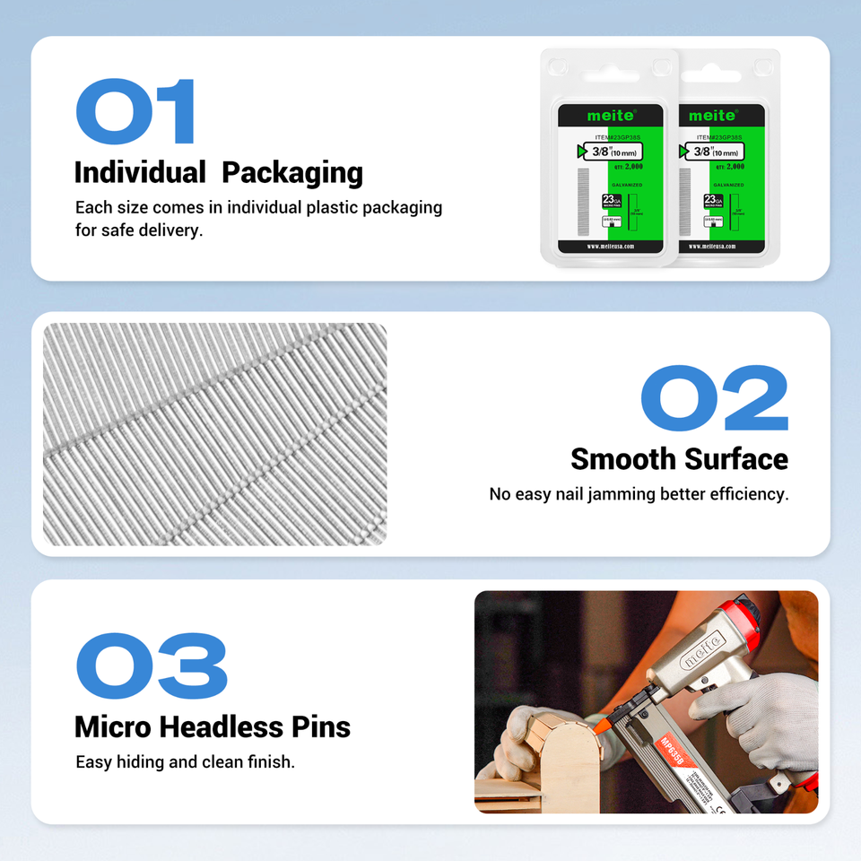 10,000-240,000 PCS meite 23 Gauge 1 inch Micro Headless Pinner Nails ...