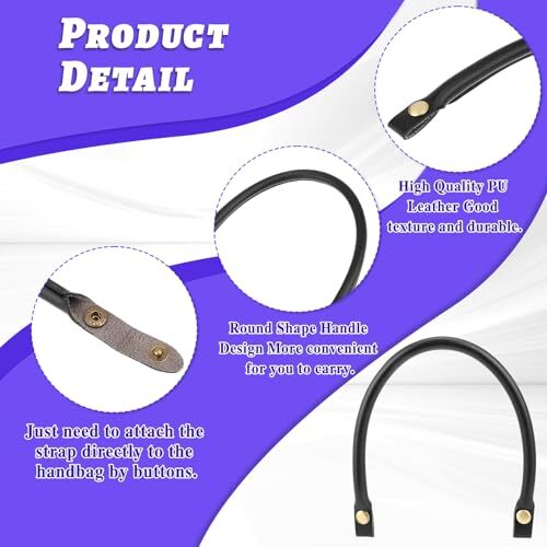 2 Pack Leather Purse Handles Replacement with Metal Button for Handbags ...