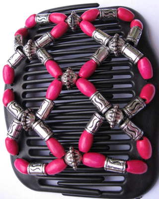 Magic 4" Double Comb Set PLASTIC & wood Hair ROSE PINK Silver | eBay