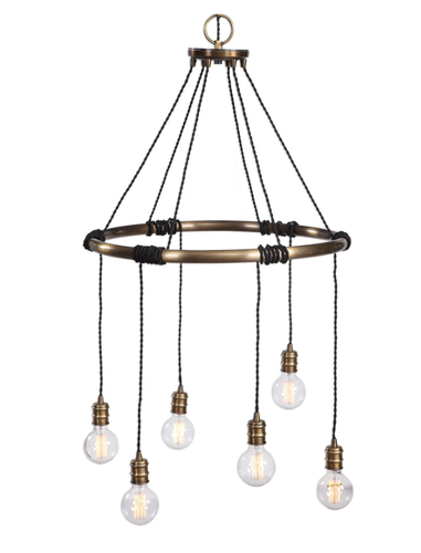 Uttermost Milo 6-Light Industrial Ring Chandelier – Antique Brass, Edison Bulbs | eBay