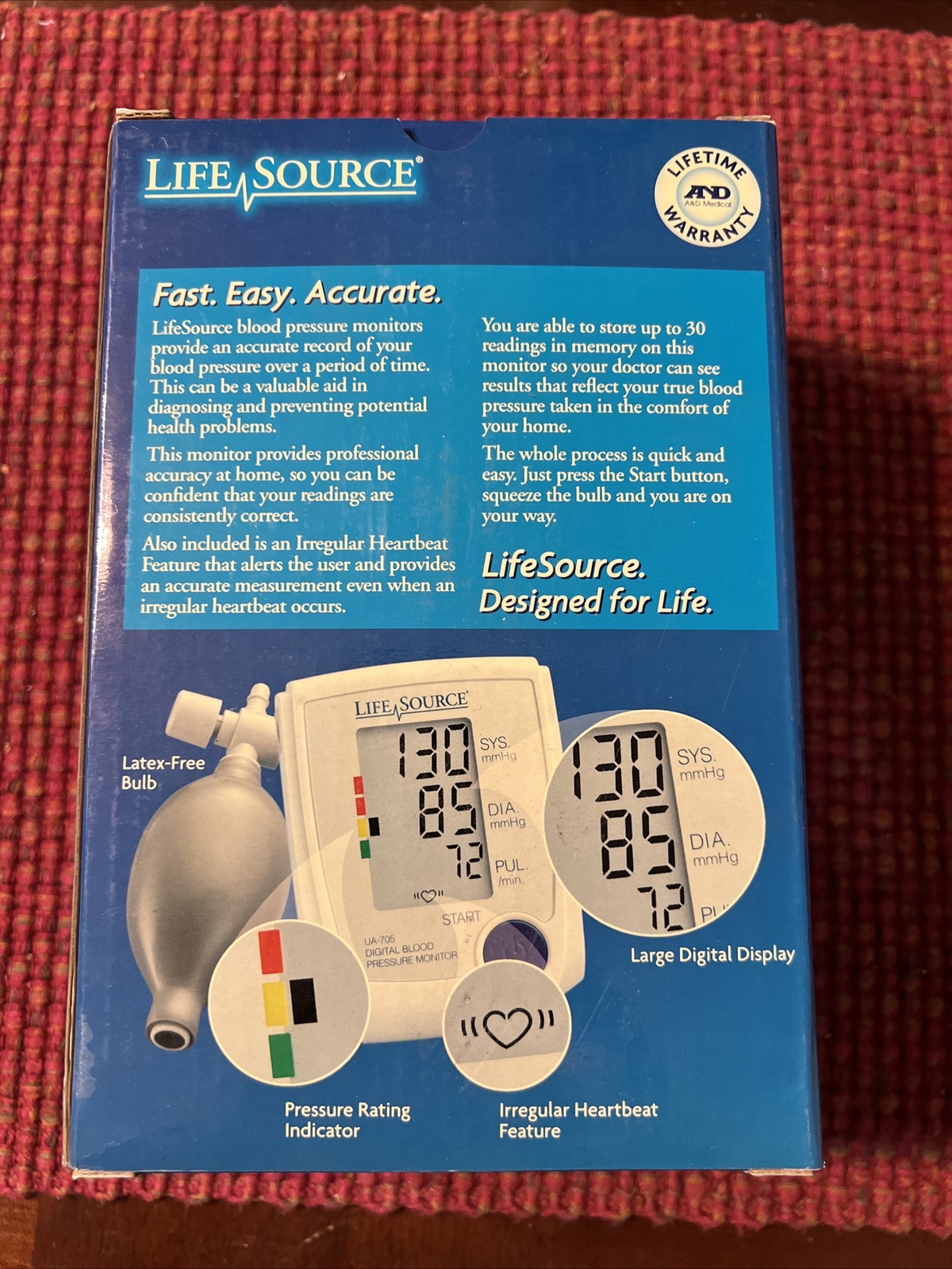 LifeSource Advanced Manual Inflate Blood Pressure Monitor UA-705V ...