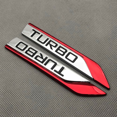 1 Pair Red Metal Turbo Side Wing Badge Fender Emblem Decal Sticker ...