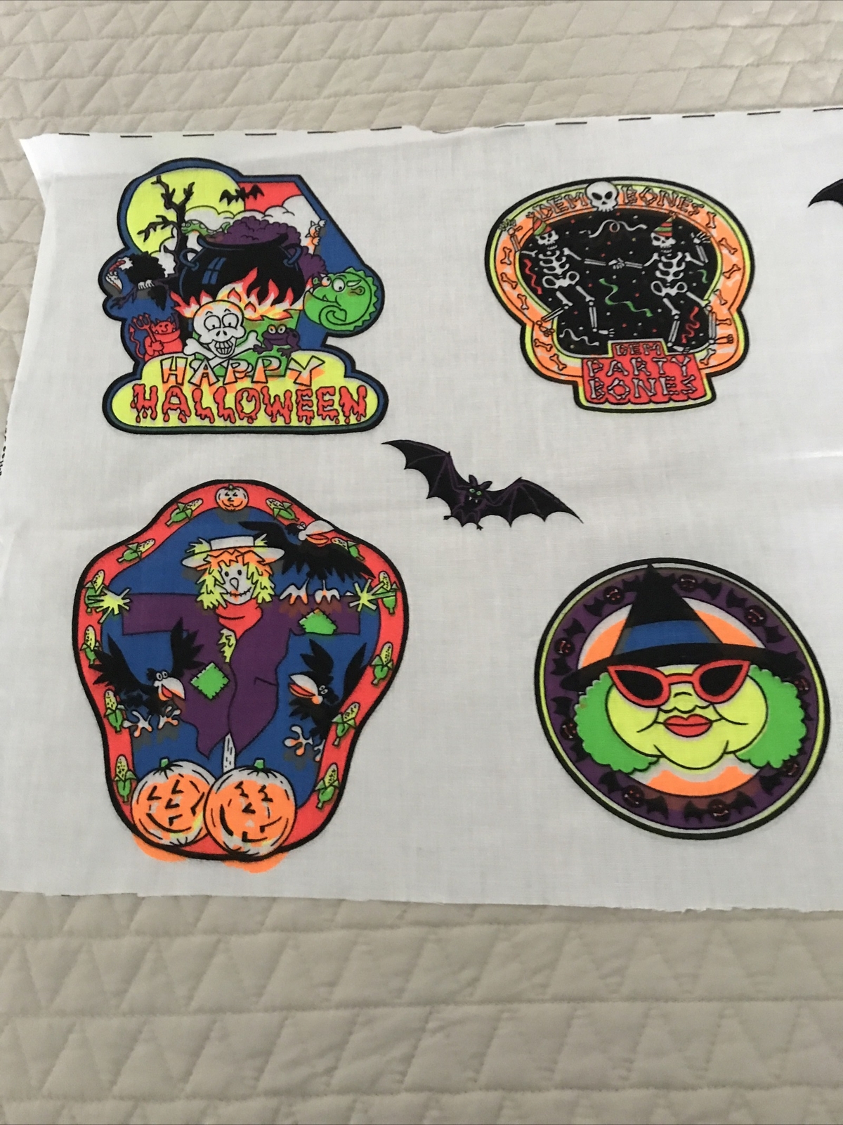Vtg Sew Scary" Neon Fabric Halloween Applique Panel Wamsutta Hallmark ...