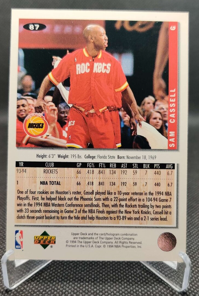 1994-95 Collector's Choice Silver Signature #87 Sam Cassell Houston ...