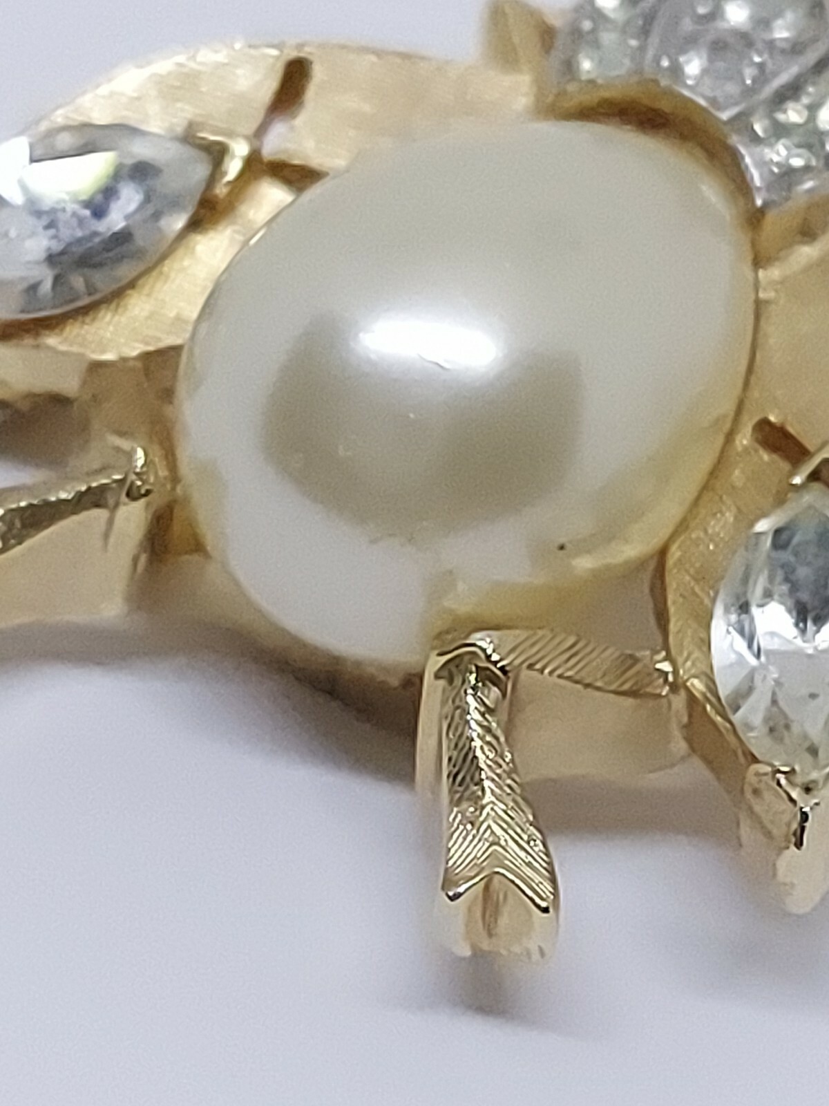 Vintage Crown Trifari Fly Fantasia Series Faux Pearl Rhinestone Gold ...