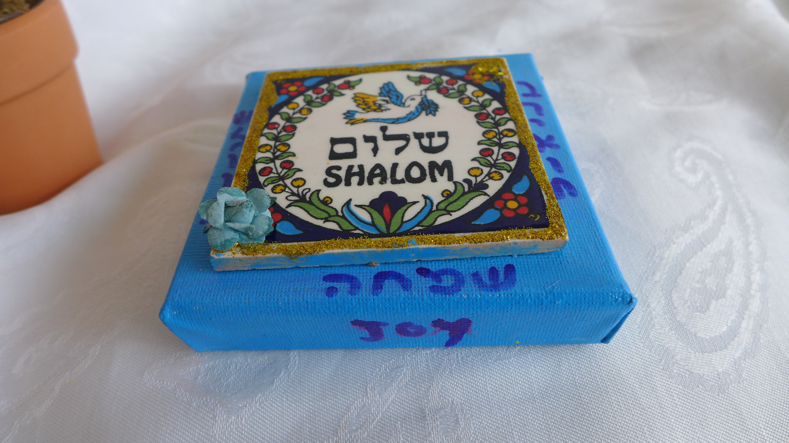 HANDMADE PAINTED MULTI COLOR CERAMIC WITH WORD SHALOM-FOR PEACE LOVE ...