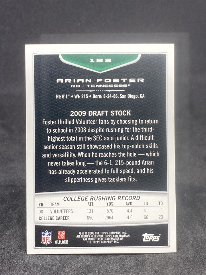 ADRIAN FOSTER 2009 Bowman Draft Football Rookie RC #183 TENNESSEE | eBay