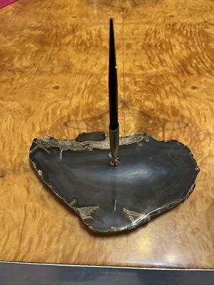 Vintage Sliced Polished Agate Ink Pen Stand Holder Natural Rock Slice ...