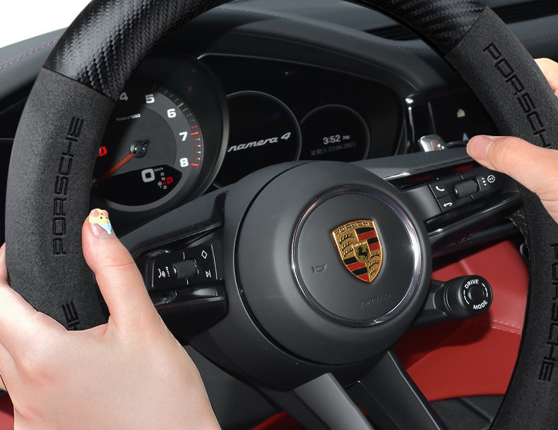 15''Round Steering Wheel Cover X1CarbonLeather For Porsche Car ...