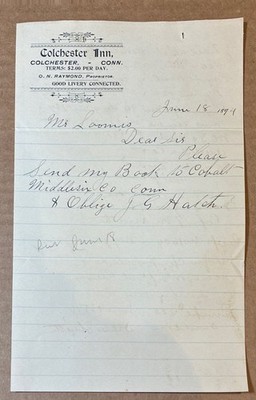 COLCHESTER, CT ~ Colchester Inn, a Hotel ~ Letter Sheet 1895 | eBay
