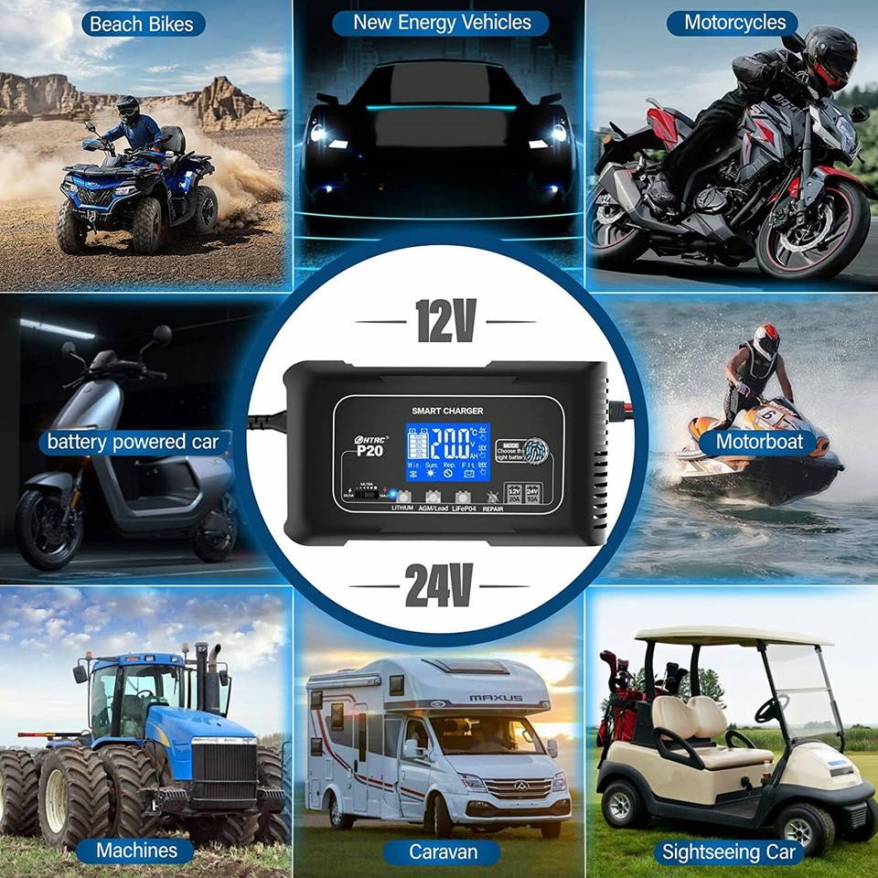 P20 20A Smart Battery Charger,Lithium,LiFePO4,Lead-Acid,Portable Car ...