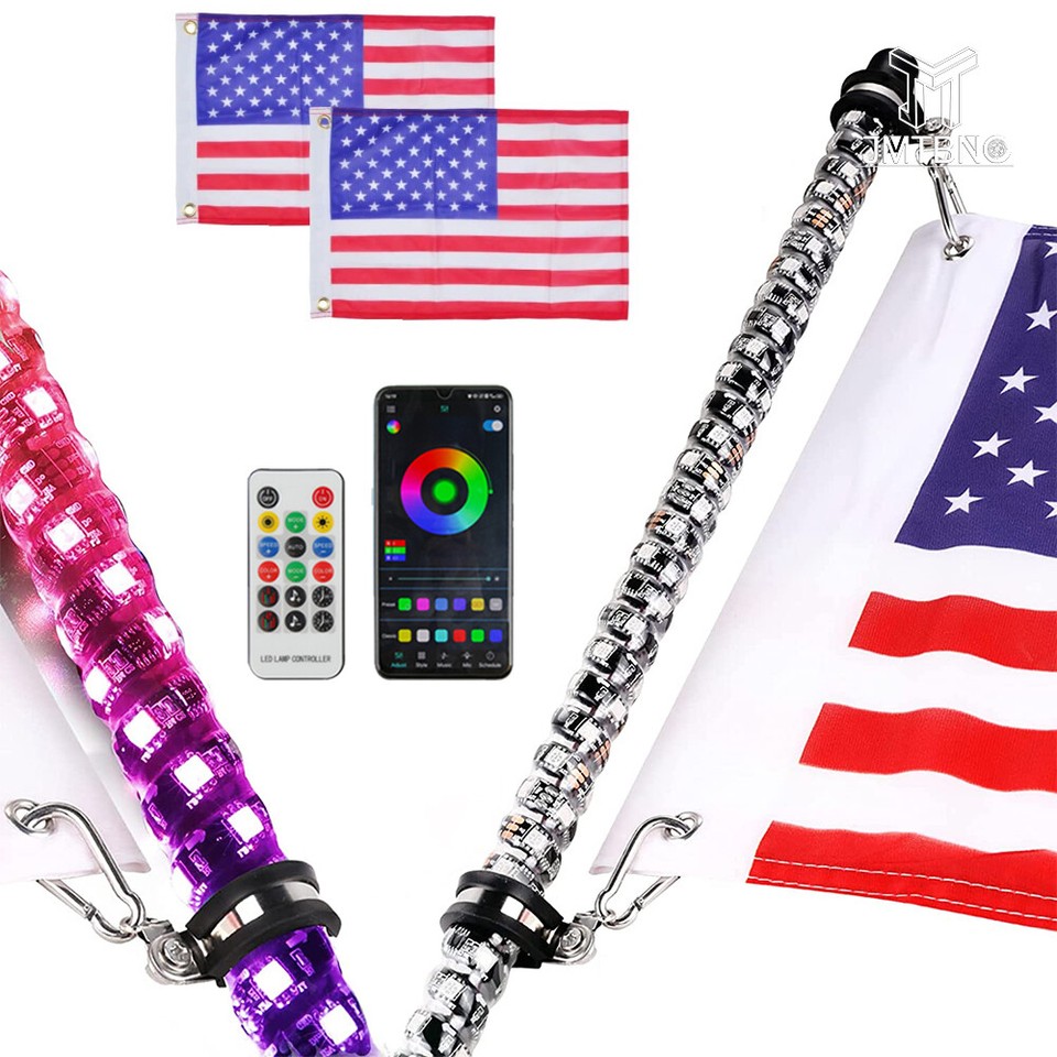 2PC 4ft Spiral LED Whip Light Antenna + 10RGB LED Rock Lights For RZR ...