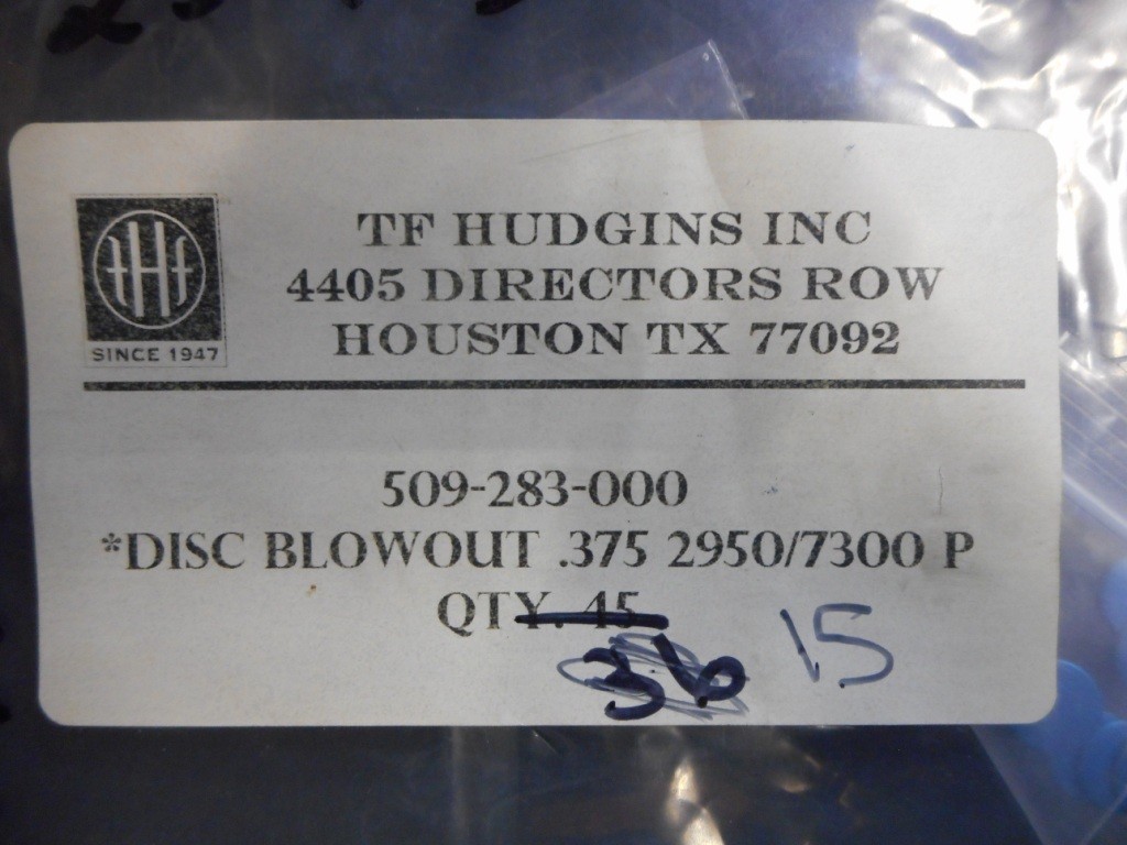TF HUDGINS INC., BLOW OUT DISC, 509-283-000, OD: 3/8", LOT OF 15 | eBay