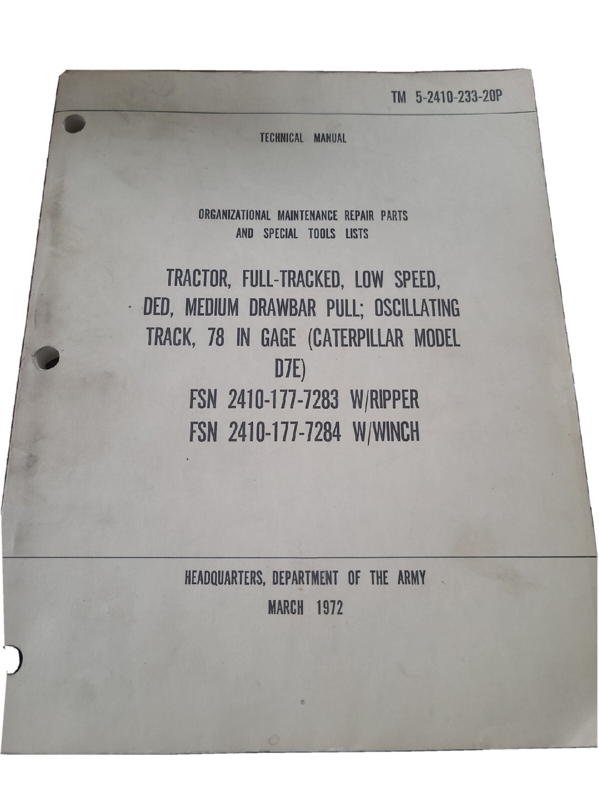 Department of The Army Technical Manual Tm 5-2410 Tractor. | eBay